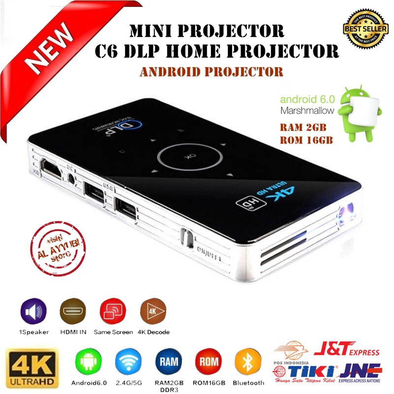 Jual Proyektor Mini Smart Android C6 DLP Projector 4K 4100 MAH Infocus ...