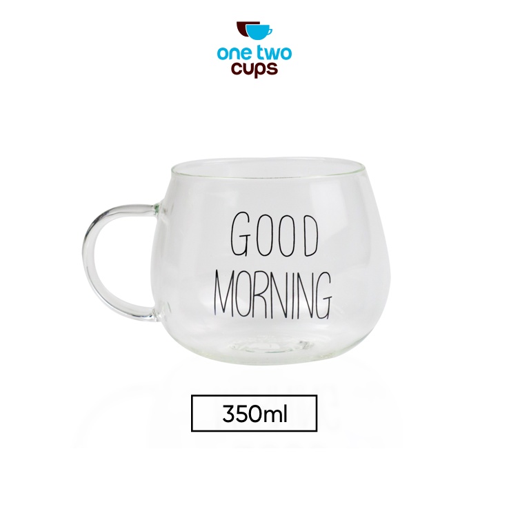 Jual One Two Cups Cangkir Kopi Glass Coffee Mug Good Morning 350ml ...