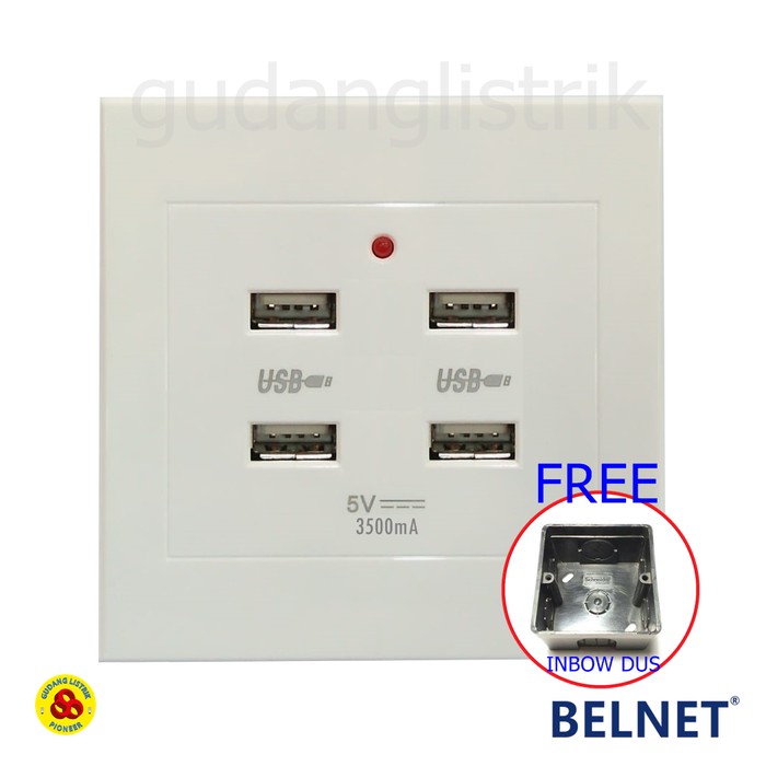 Jual Belnet Stop Kontak USB 4 Port 3500mA USB Charger Dinding 4Gang ...