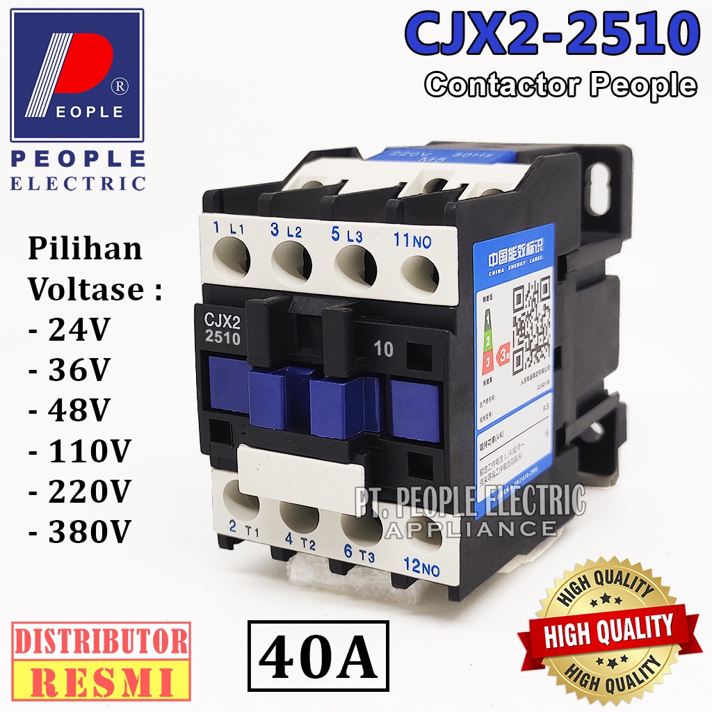 Jual CONTACTOR KONTAKTOR CJX2-2510 PEOPLE 40A AC 24V, 36V, 48V, 110V, 220V, 380V | Shopee Indonesia
