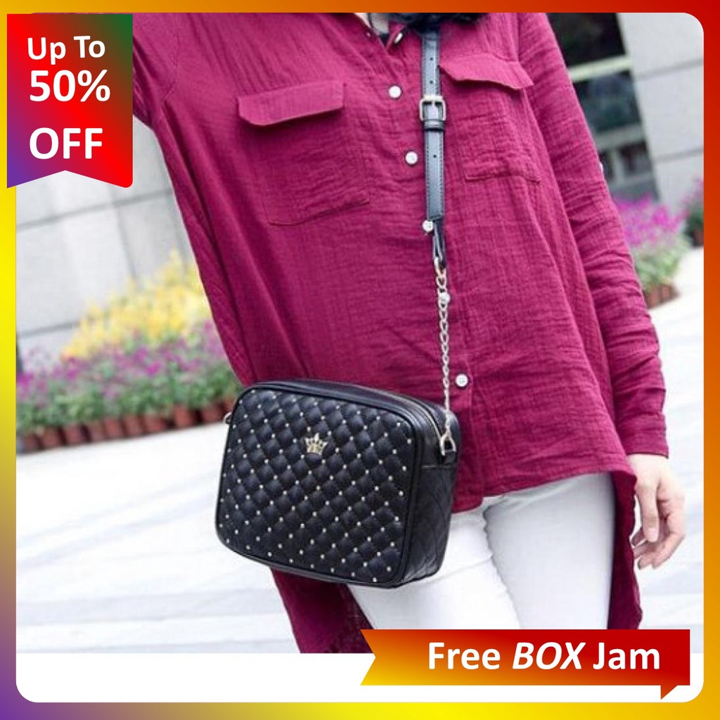 Jual Tas Selempang Hitam ModelTali Rantai Keemasan Trendy dan Stylist ...