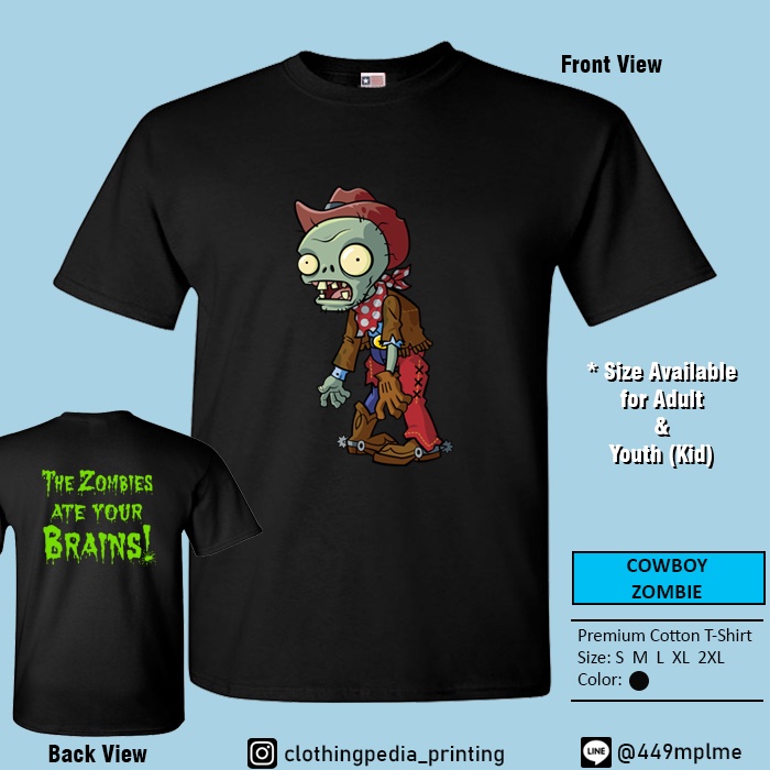Jual Kaos Cowboy Zombie Plants vs. Zombies Pvz Baju Anak Halloween T ...