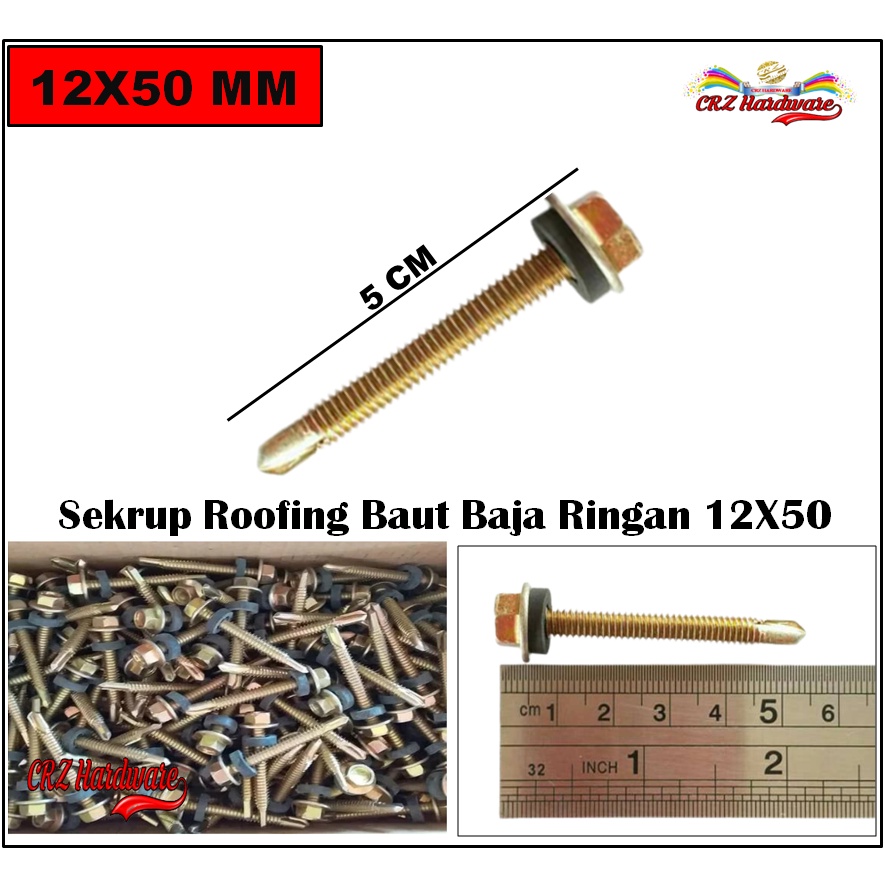 Jual Baut Roofing Skrup Baja Ringan Sekrup Atap Spandek 5 cm 12x50mm | Shopee Indonesia