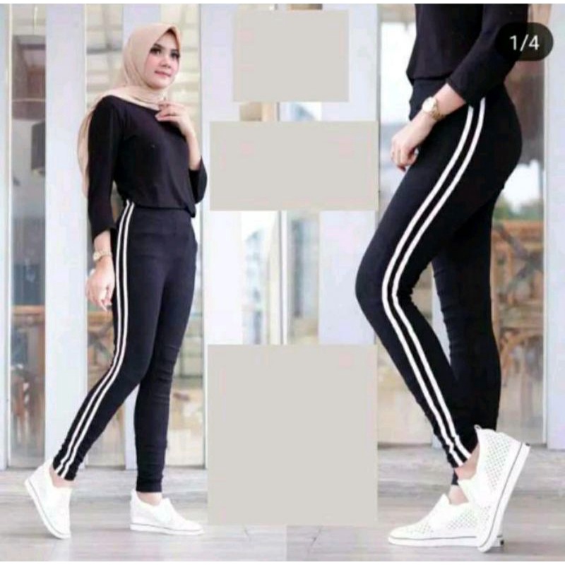 Jual LEGGING 2 LIST PUTIH TEBAL IMPORT / LEGGING LIST PUTIH PREMIUM ...