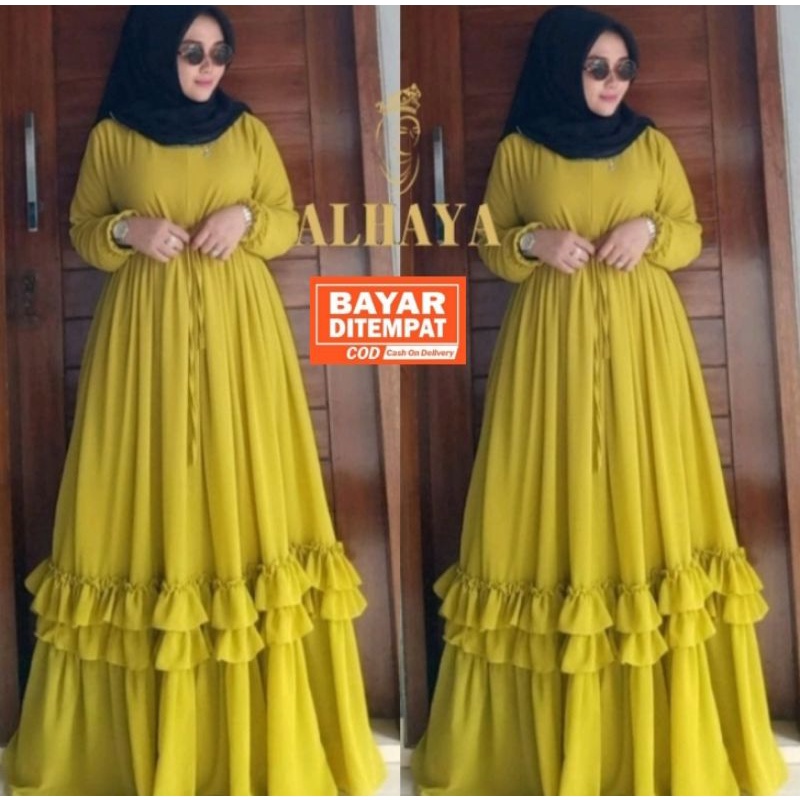 Jual Gamis Ceruty Babydoll Polos Full Furing LD 110 cm /Andara Maxy ...