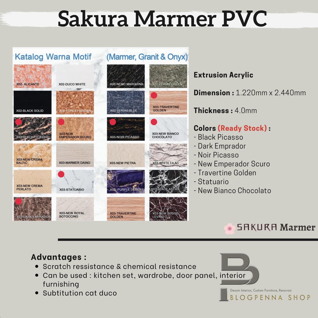 Jual SAKURA MARMER PVC / ACRYLIC MARMER / MARMER AKRILIK | Shopee Indonesia