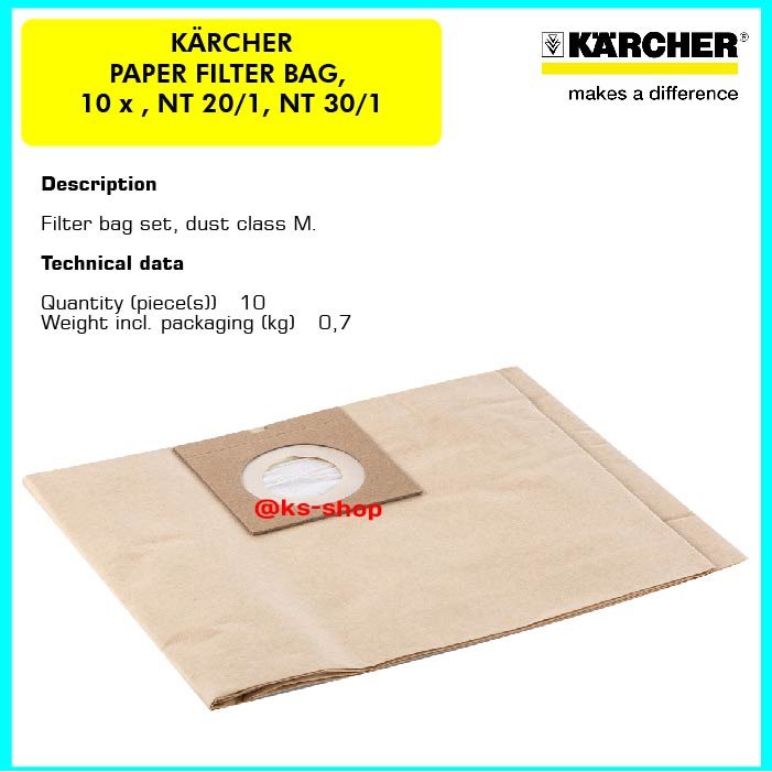Jual Karcher Paper Filter Bags For Vacuum Cleaner NT 20/1 & NT 30/1 ...