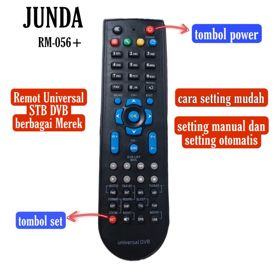 Jual REMOTE UNIVERSAL RECEIVER PARABOLA STB SET TOP BOX JUNDA 056 PLUS ...