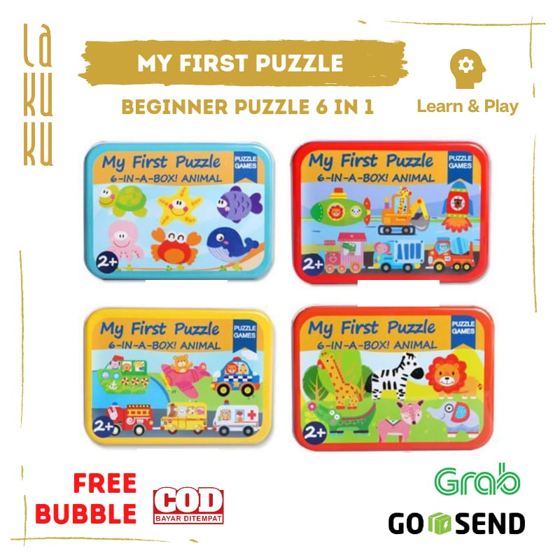 Jual My First Puzzle - Fun Puzzle Kayu 6 set dalam 1 Box Kaleng Mainan ...