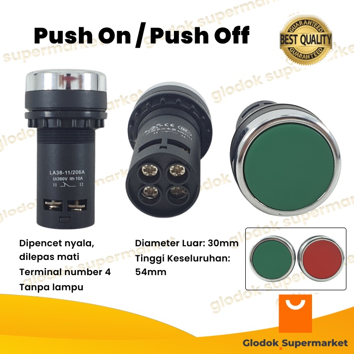 Jual Tombol Push On Push Off 22mm Saklar LA38-11/206A Push Button Switch Reset Momentary ...