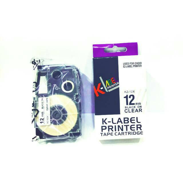Jual K-label printer tape cartridge 12mm 12 mm 12mm black on clear tape ...