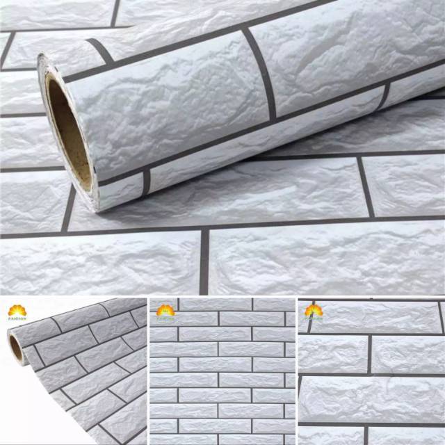 Jual Grosir murah-wallpaper sticker dinding motif batu bata putih 3D ...