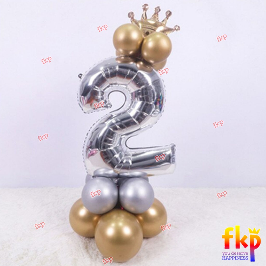 Jual FUN KIDS PARTY Balon Angka Berdiri Ulang Tahun Anak Silver Gold ...