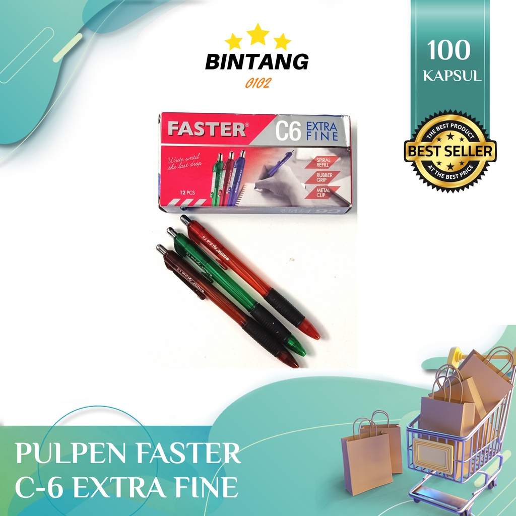 Jual BIRU Pulpen Pena Faster C6 C-6 - Pulpen Cetek | Shopee Indonesia