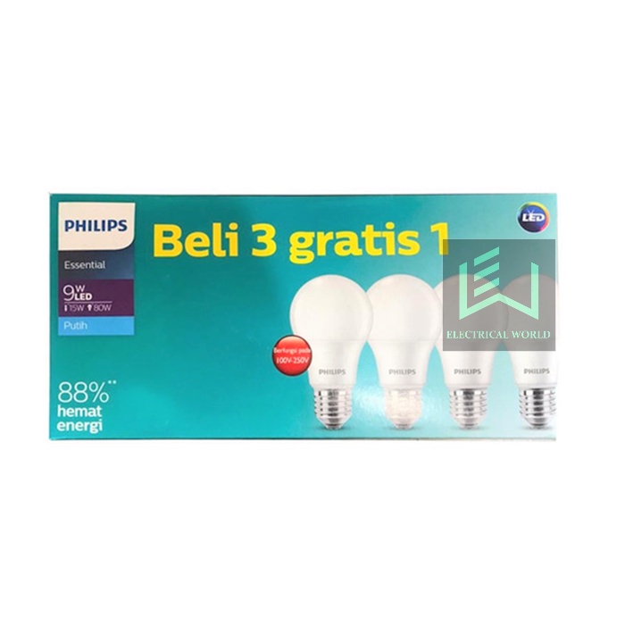 Jual Philips LED Paket 9 Watt Putih Lampu Essential Ess Multipack 9W ...