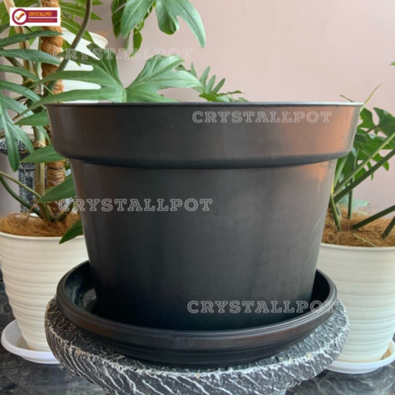 Jual Pot bunga tanaman plastik HITAM 35 polos + tatakan bawah | Shopee ...