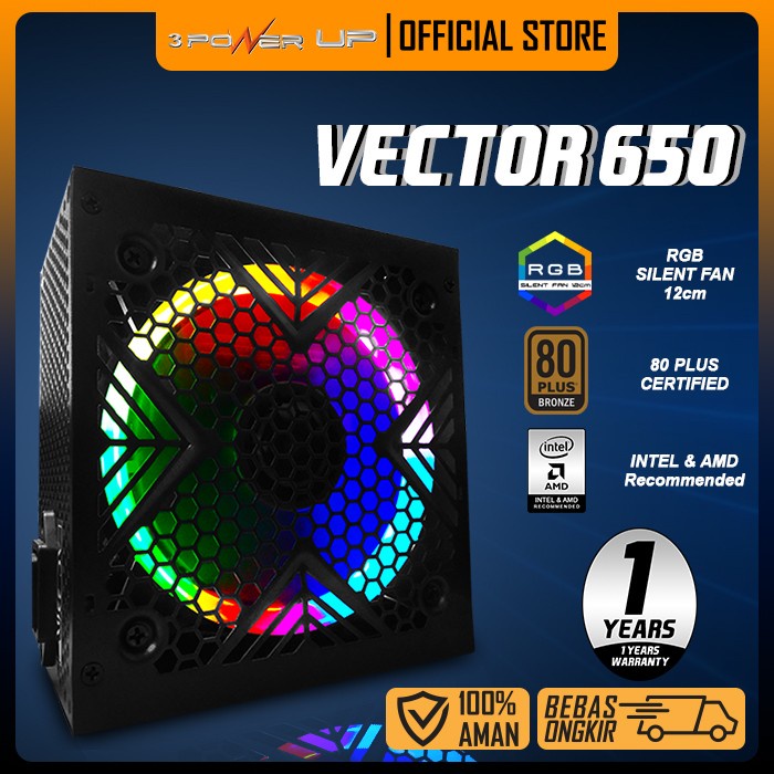 Jual Power Supply PSU 650W Gaming 3Power Up VECTOR 650 80+ BRONZE 8 PIN ...