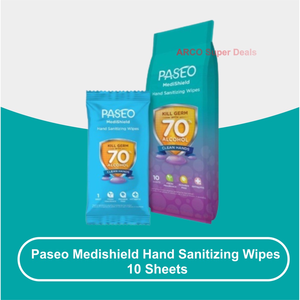 Jual Paseo Medishield Hand Sanitizing Wipes 10 Sachets Tissue Basah ...