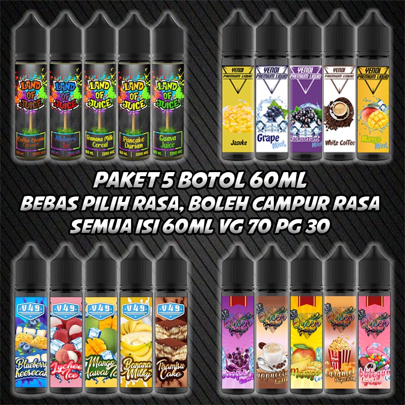 Jual Paket 5 Botol Liquid 60 ML Bebas Pilih Rasa Liquids Liqwid Liquit ...