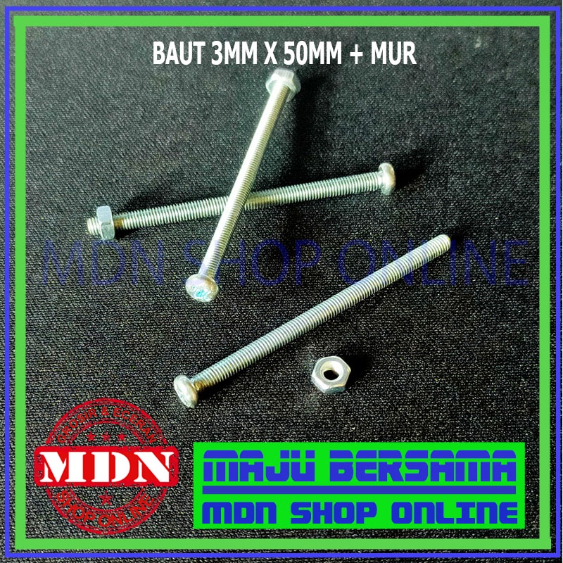 Jual Baut 3mm x 50mm + mur sepasang | Shopee Indonesia
