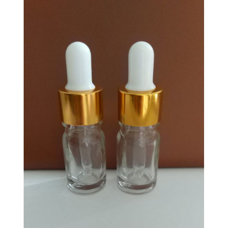 Jual Botol Kaca Serum 5 ML Body Transparant + Pipet Allum Ring Gold ...