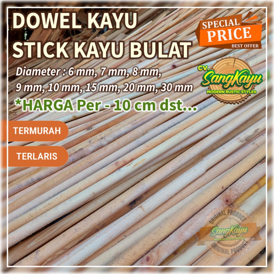 Jual SangKayu Dowel Kayu Stick Kayu Bulat Bahan Craft Dekorasi ...