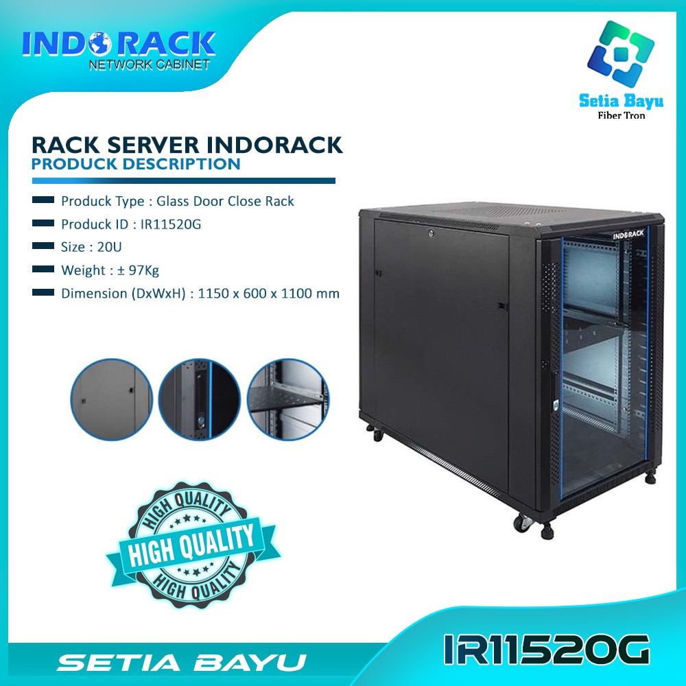 Jual INDORACK Standing Close Rack 20U Glass Door IR11520G - 20U 19 inch ...