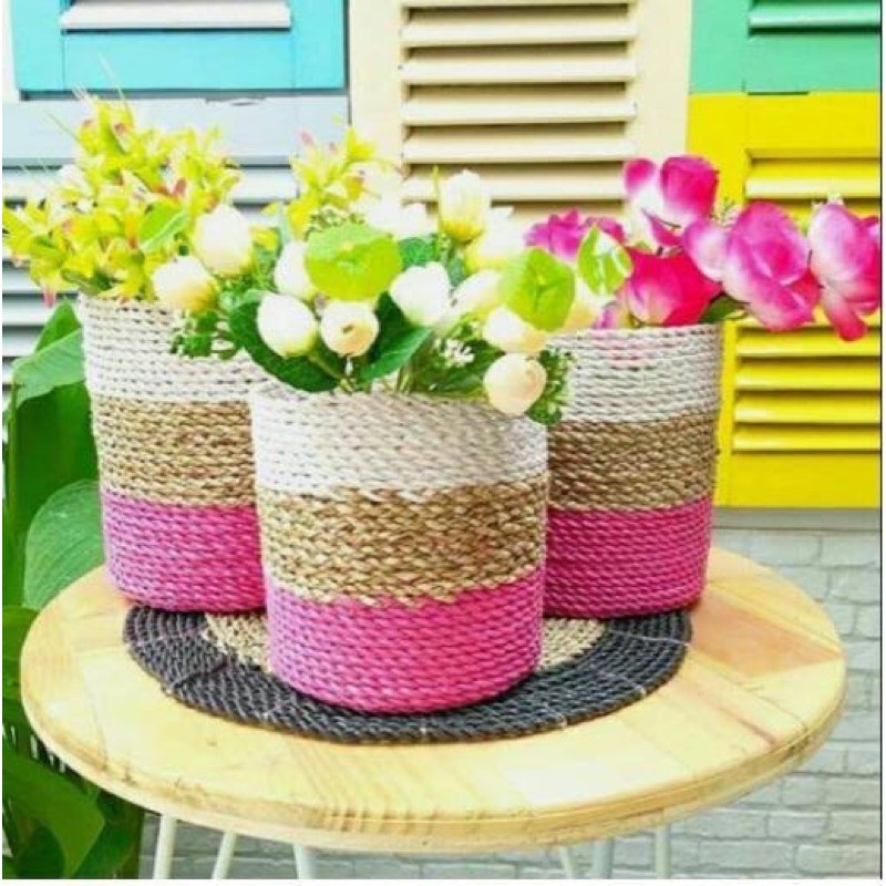 Jual keranjang Anyaman Seagrass / Cover Pot Tanaman Meja / Vas Bunga ...