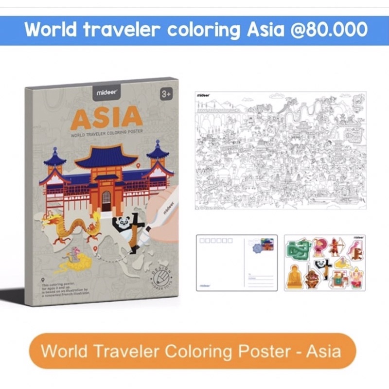 Jual mideer World traveler colouring Poster Asia - bm | Shopee Indonesia