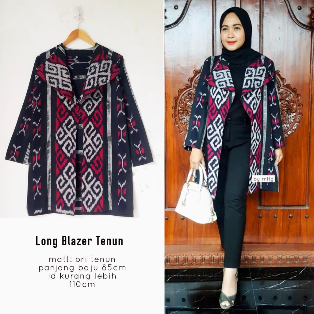 Jual Long Blazer Tenun ORI MRG atasan batik Tenun halus batik modern ...