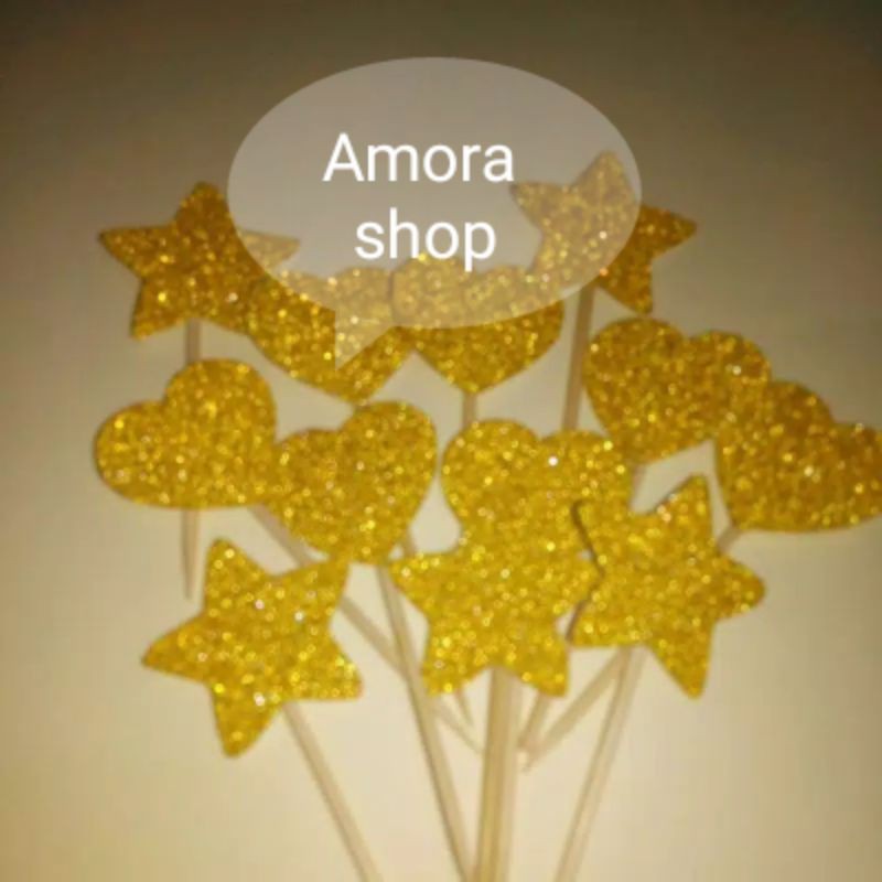 Jual topper cake bintang love(per pcs)/hiasan kue bentuk Bintang Hati glitter (per pcs) | Shopee ...