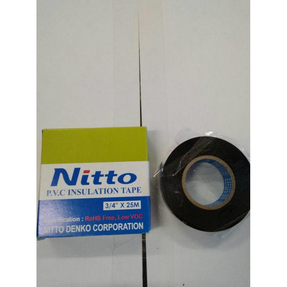 Jual Nitto Isolasi Listrik Original Tape Hitam PVC Kabel 3/4" 30 M ASLI ...
