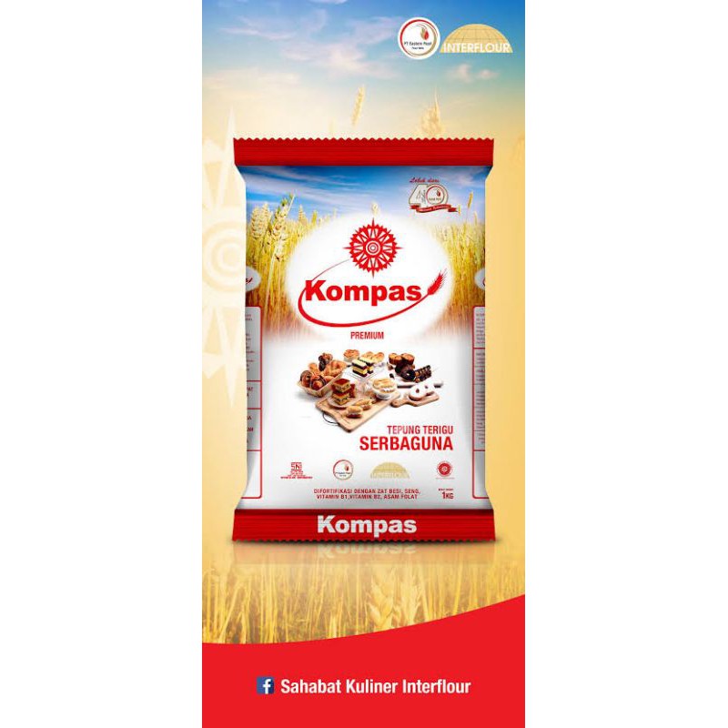 Jual Tepung Terigu Protein Sedang Kompas Premium 1kg Repack | Shopee ...