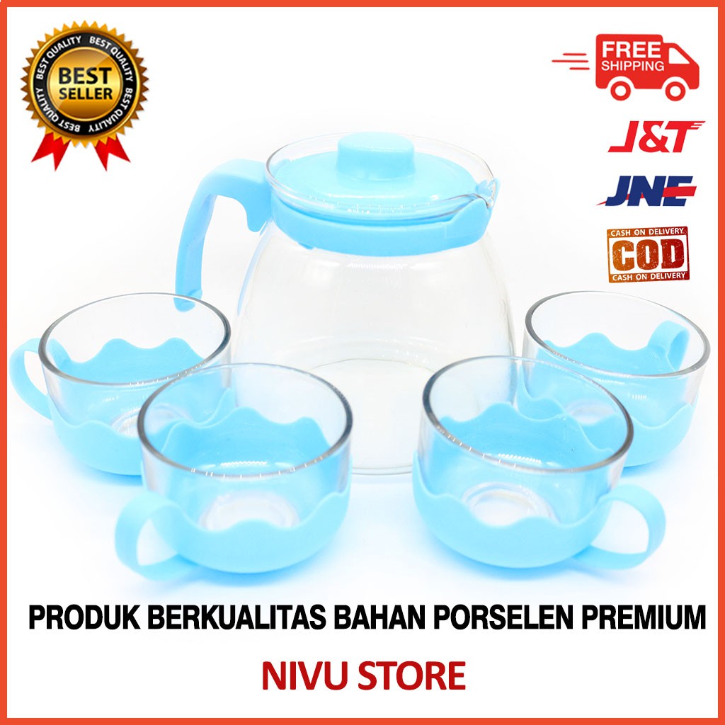 Jual Teko Set 5In1 1 Teko 4 Cangkir Kopi Teh Bahan Kaca Bening Cantik ...