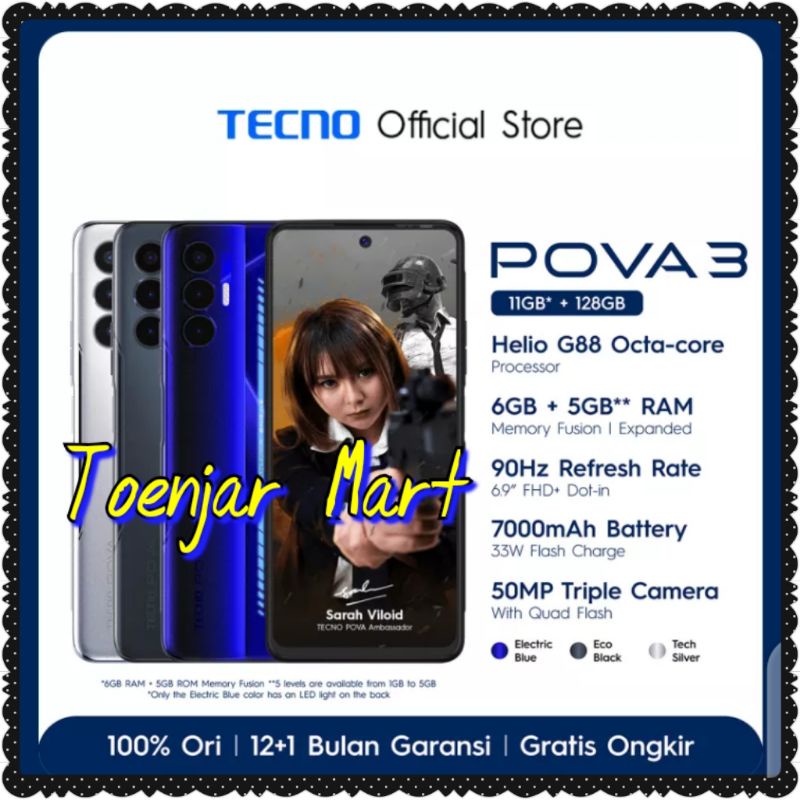 Jual TECNO POVA 3 NFC RAM 6/128 GB Bergaransi Resmi | Shopee Indonesia