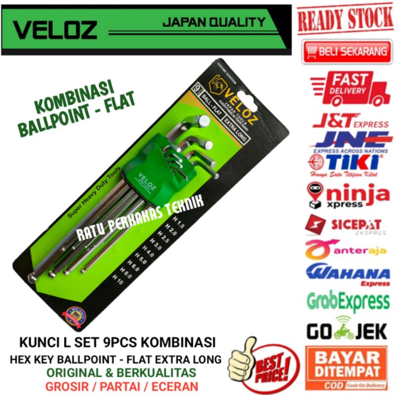 Jual Kunci L Set Ballpoint Panjang 9 Pcs 1 Set Veloz Hex Key Vanadium ...