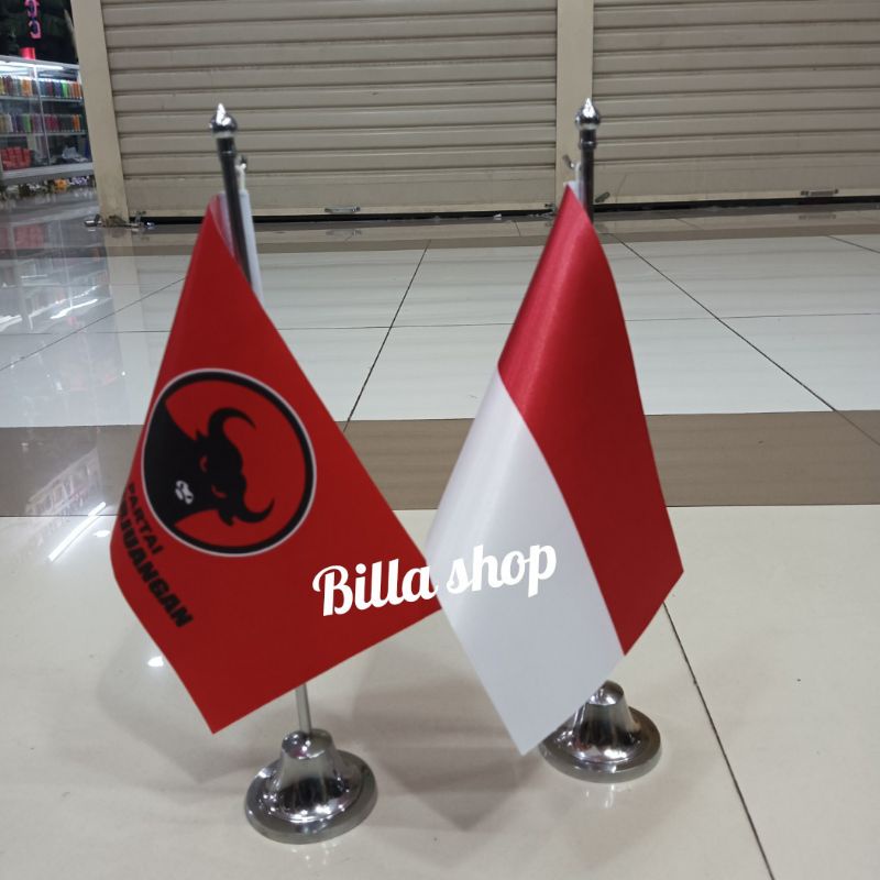Jual Bendera Meja MERAH PUTIH dan PARTAI PDI + Tiang Stenlis | Shopee ...
