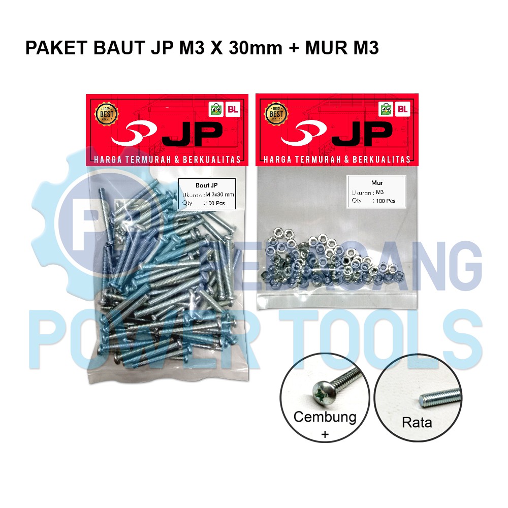 Jual PAKET 2 SET BAUT MUR 3x30 BAUT JP M 3 x 30 MM MUR M3 SKRUP ISI 100 ...