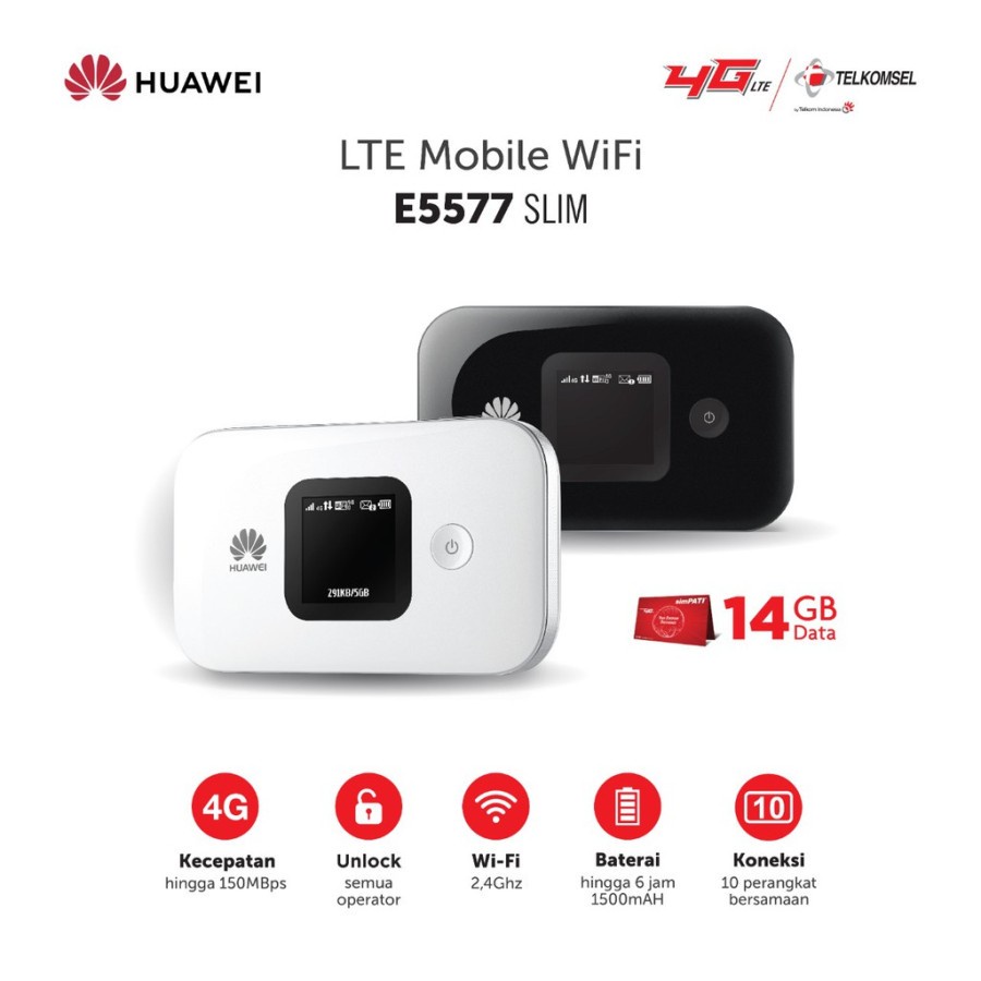Jual Mifi Modem Huawei 4G LTE E5577 Free TSEL 14Gb 2Bln-ORI | Shopee ...