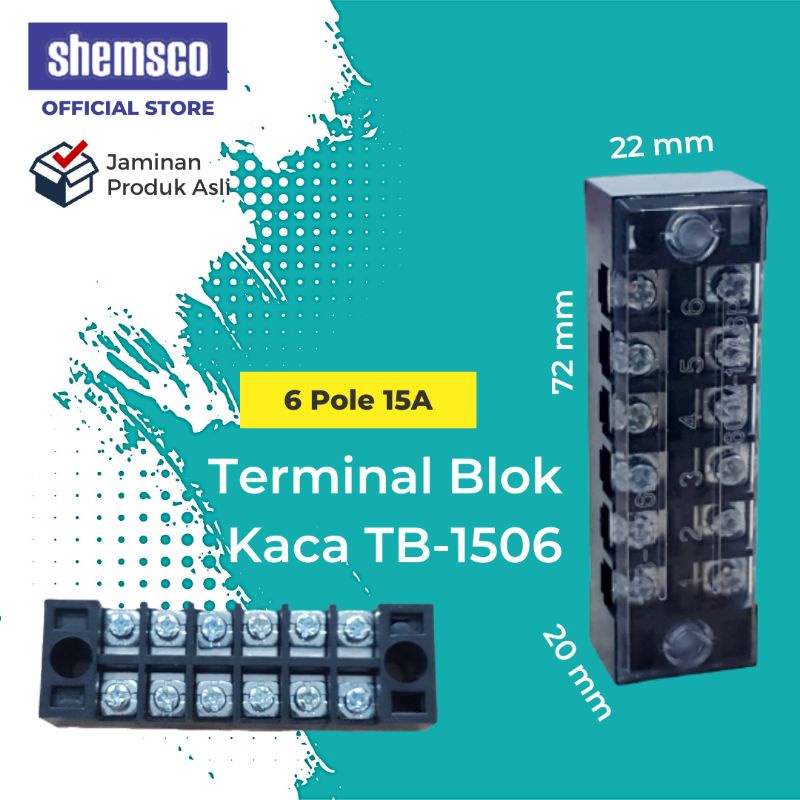 Jual 600v 15A 6 Pole Terminal Blok Kaca 6P TB-1506 Shemsco Panel Block STB | Shopee Indonesia
