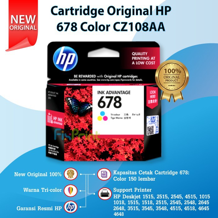 Jual Tinta Printer Cartridge HP 678 Color CZ108AA HP Deskjet 1515 2515 2545 4515 Shopee Indonesia