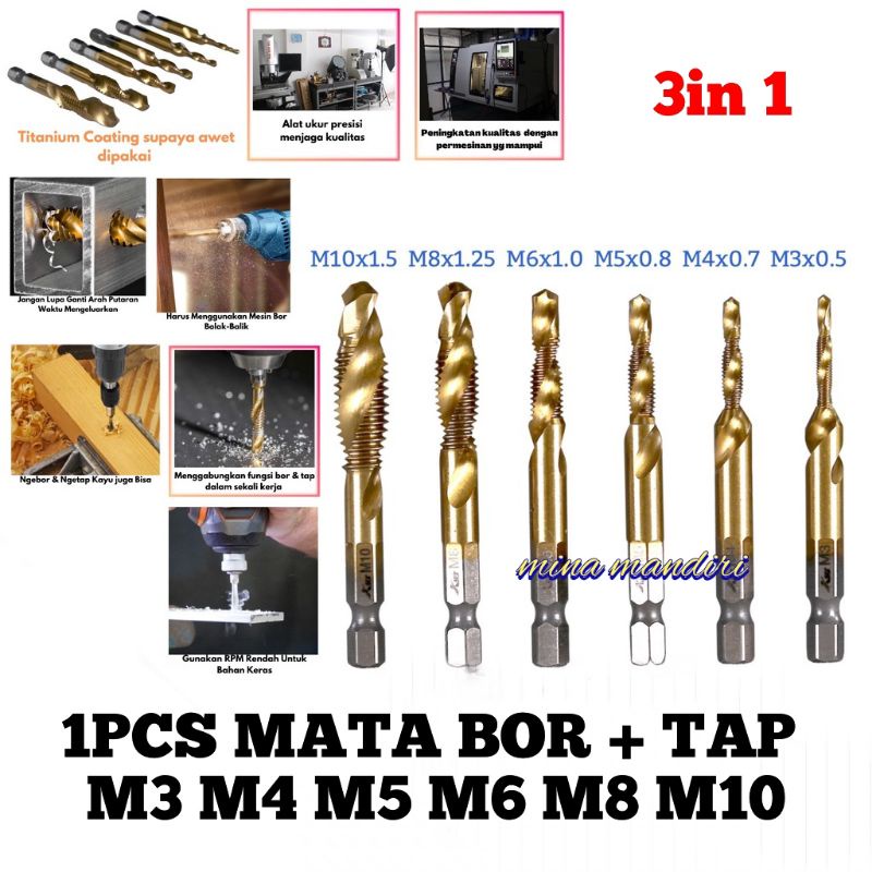 Jual Mata Bor Tap Drill Tap Alat Pembuat Ulir M3 M4 M5 M6 M8 M10 Ketengan/Bijian Baru | Shopee ...