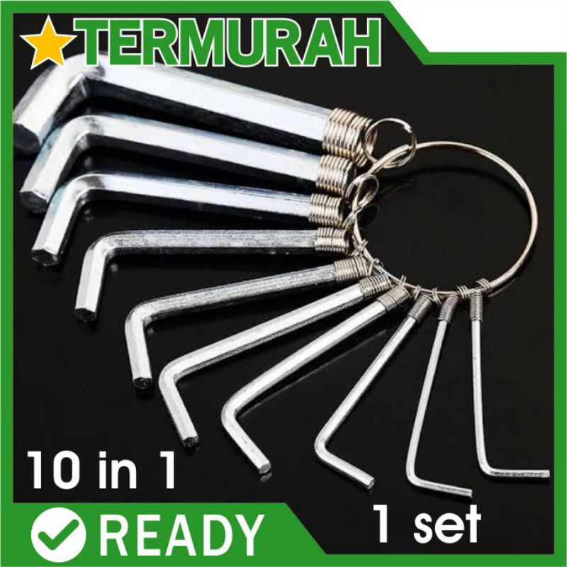 Jual kunci L set 10pcs hex key ring 10set 10pc 10in1 tools wrench ...