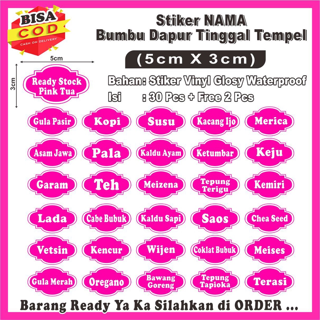 Jual STIKER BUMBU DAPUR WATERPROOF LABEL NAMA BUMBU READY STOCK ISI 30 ...