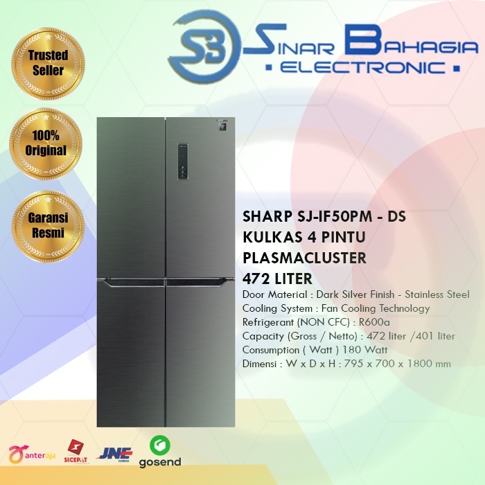 Jual SHARP SJ-IF50PM - DS KULKAS 4 PINTU PLASMACLUSTER 472 LITER (NEW ...