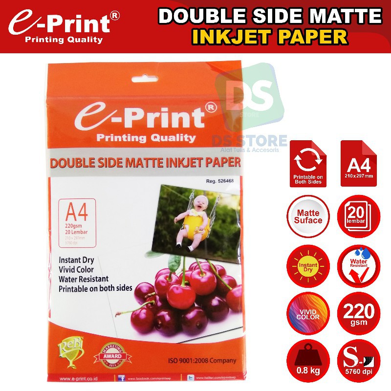 Jual Kertas Foto Double Side Matte Inkjet A4 220 GSM E-PRINT | Shopee ...
