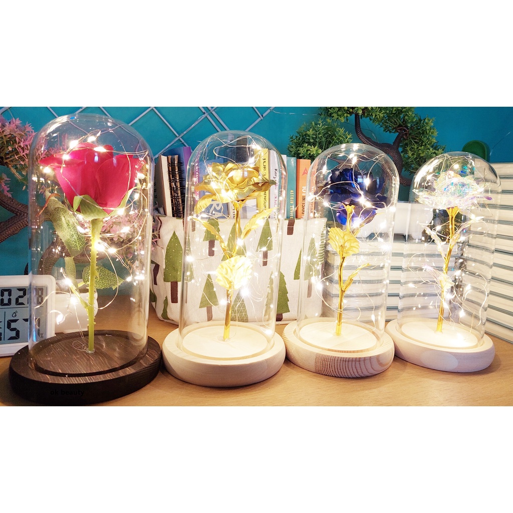 Jual LAMPU BUNGA MAWAR LED KACA DEKORASI HIAS BEAUTY AND THE BEAST ROSE ...