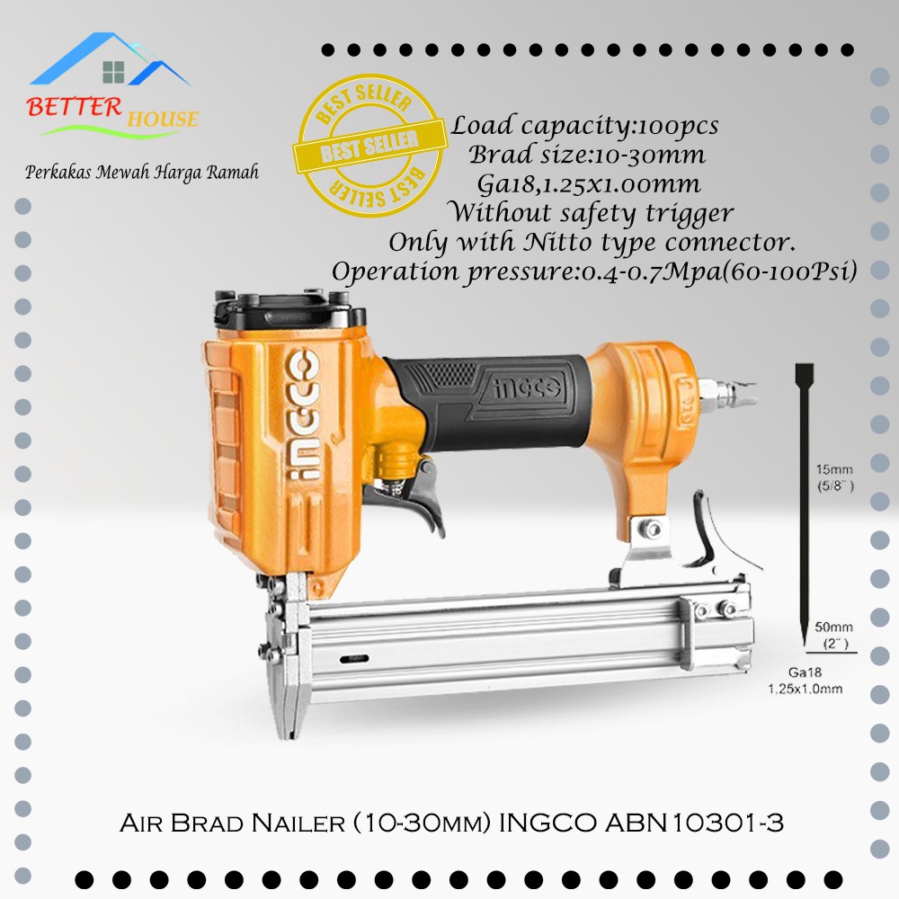 Jual Paku Tembak Angin Pneumatic Air Brad Nailer (10-30mm) INGCO ...
