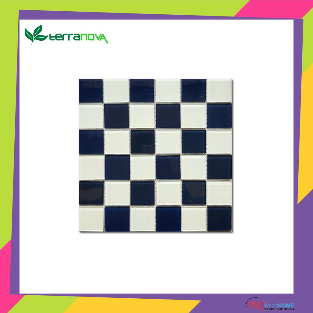 Jual KERAMIK MOZAIK KACA BLUE WHITE UK. 30 x 30 CM | Shopee Indonesia