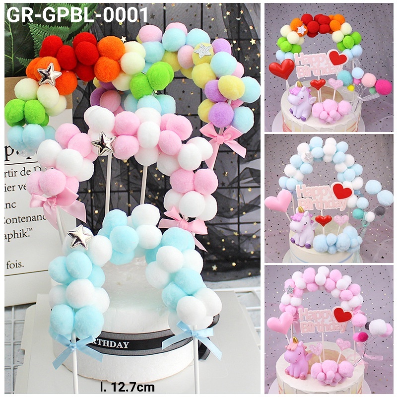 Jual GR-GPBL-0001 Cake topper hiasan kue gapura bola awan pink biru ...